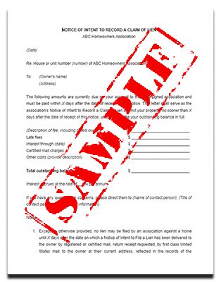 Notice Of Intent To Record A Claim Of Lien | HOA Management.com